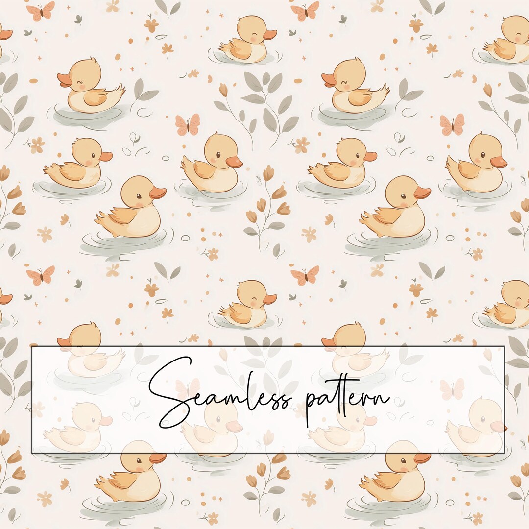 Hand Drawn Duck Seamless Pattern, Light Beige Minimalist Ducks Repeat ...
