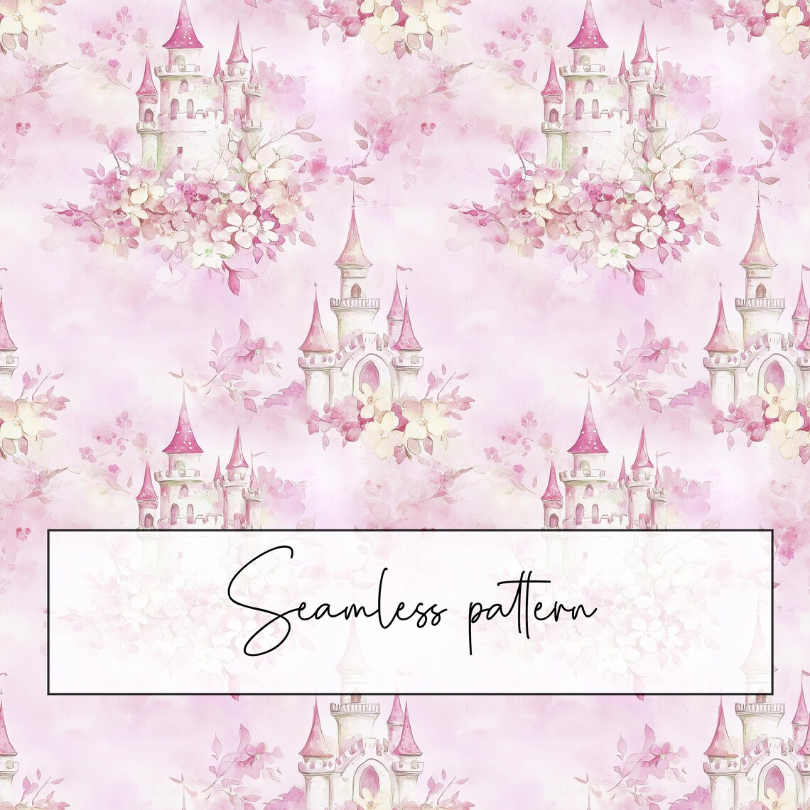 Pink Floral Castle Seamless Pattern, Fairytale, Princess Castle Light ...
