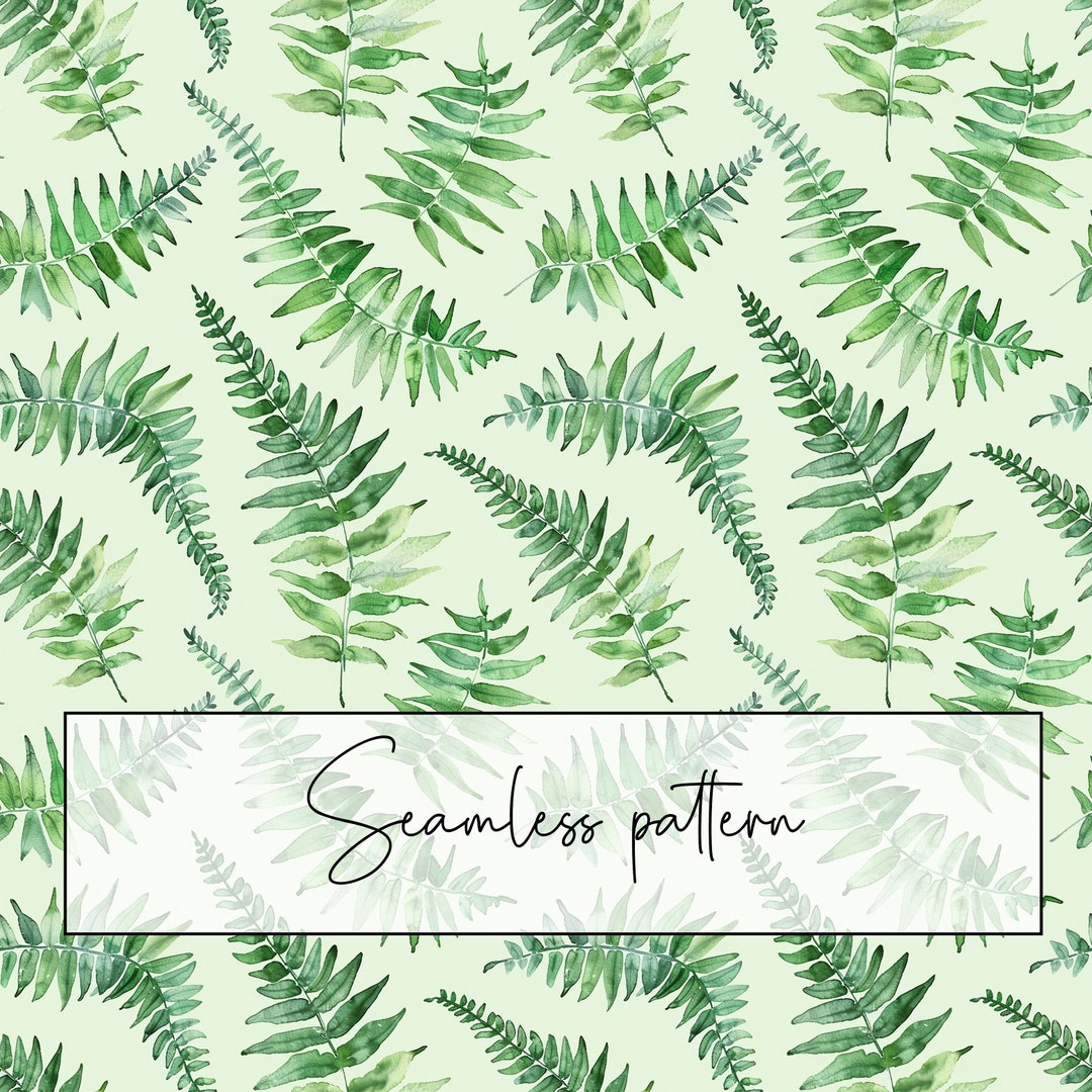 Watercolor Green Fern Seamless Pattern, Minimalist Botanical Repeat ...