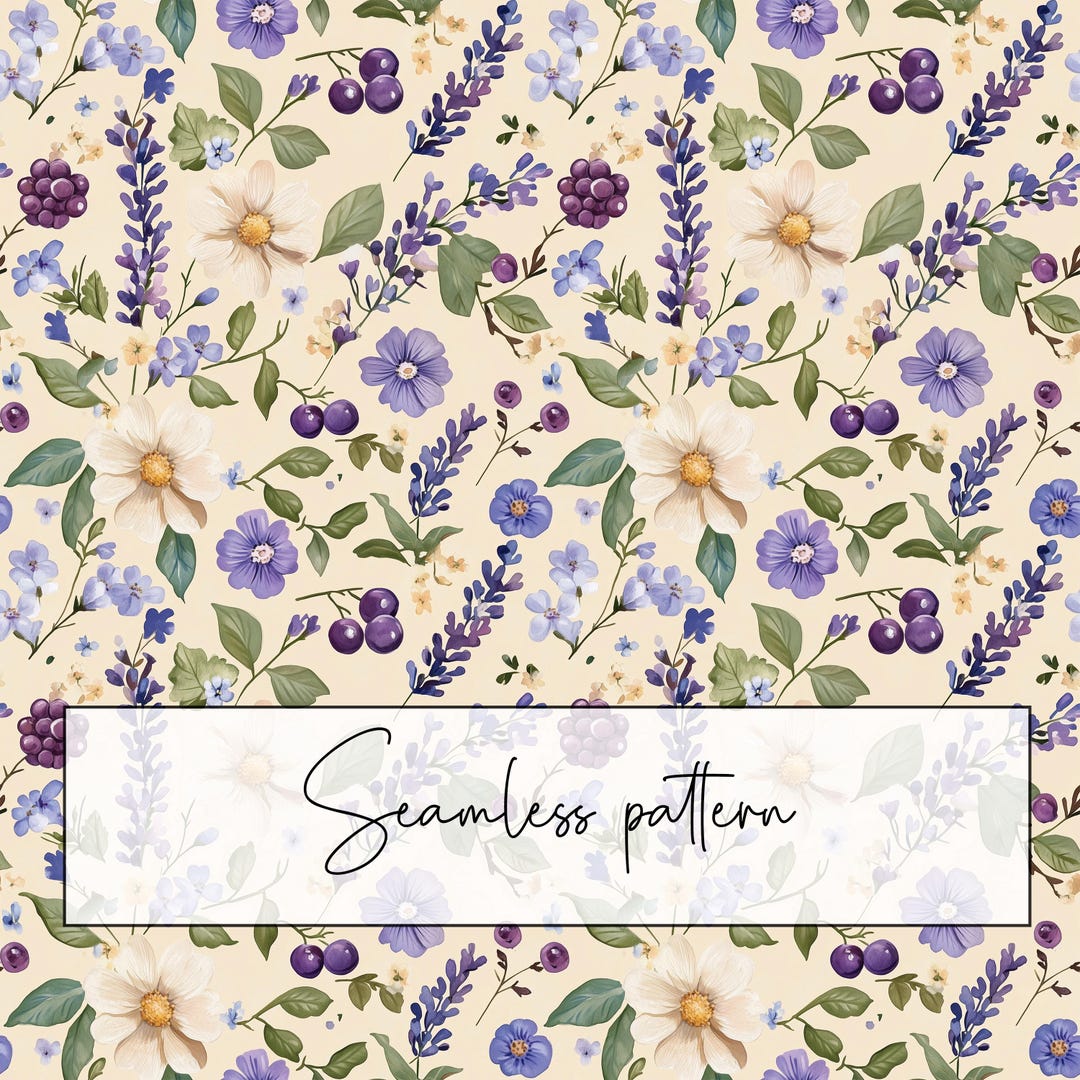 Blackberry and Blueberry Seamless Pattern, Summer Floral Blue Berry ...