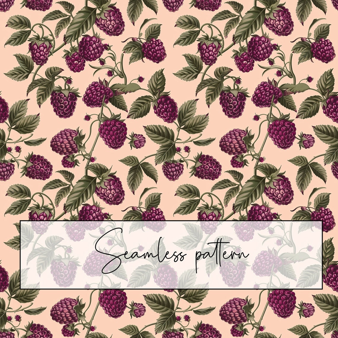 Vintage Style Raspberry Seamless Pattern, Repeat Pattern, Fabric ...