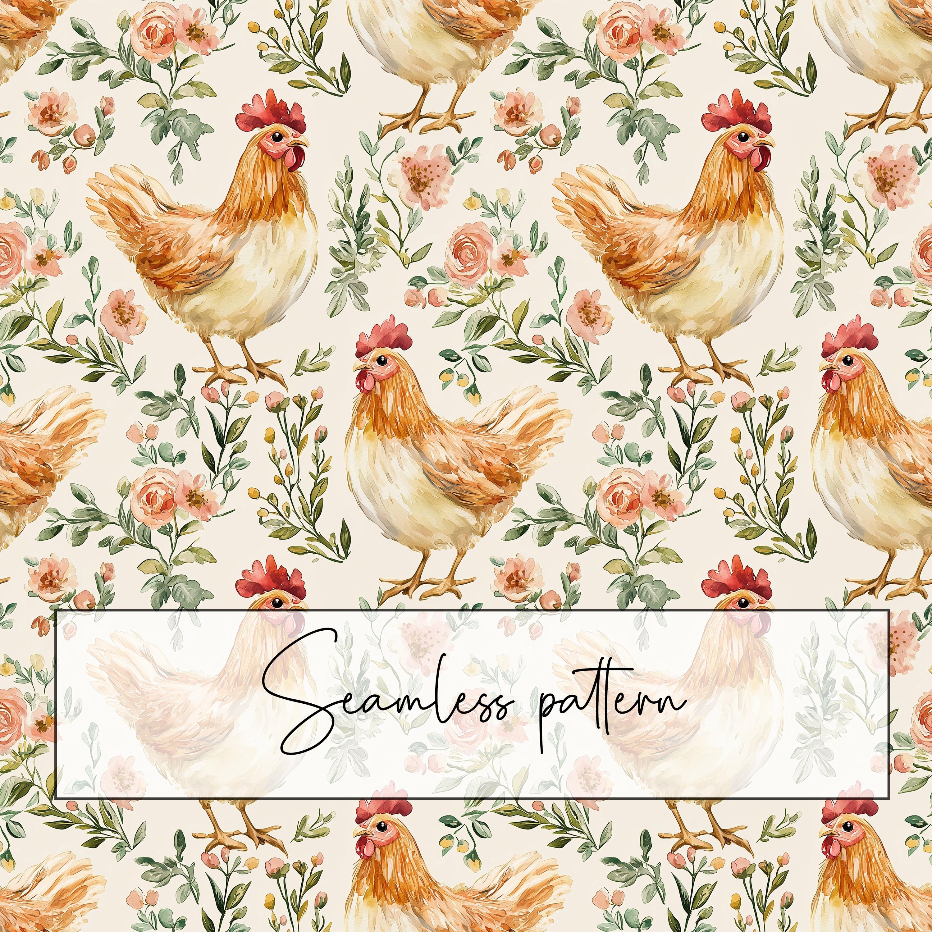 Cute Chicken With Flowers Seamless Pattern, Farm Floral Hen Repeat ...