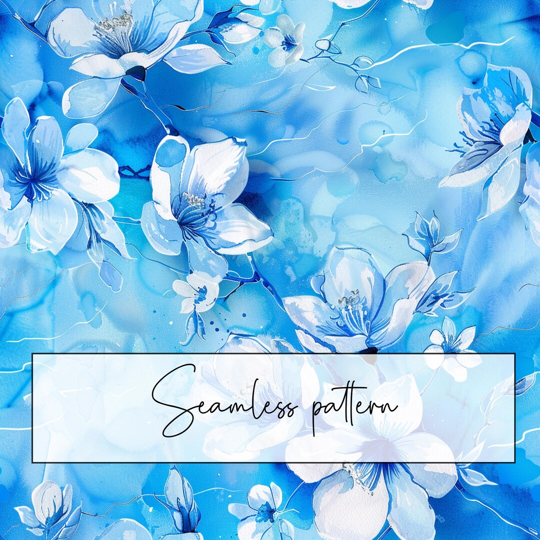 Loose Watercolor Bright Blue Floral Seamless Pattern, Vibrant Blue ...