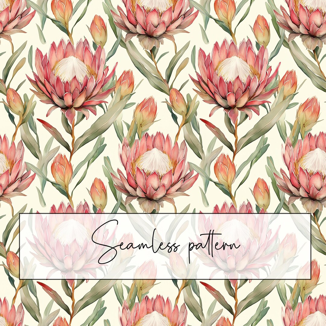 Protea Seamless Pattern, Watercolor Protea Flowers Repeat Tile, Bloom ...