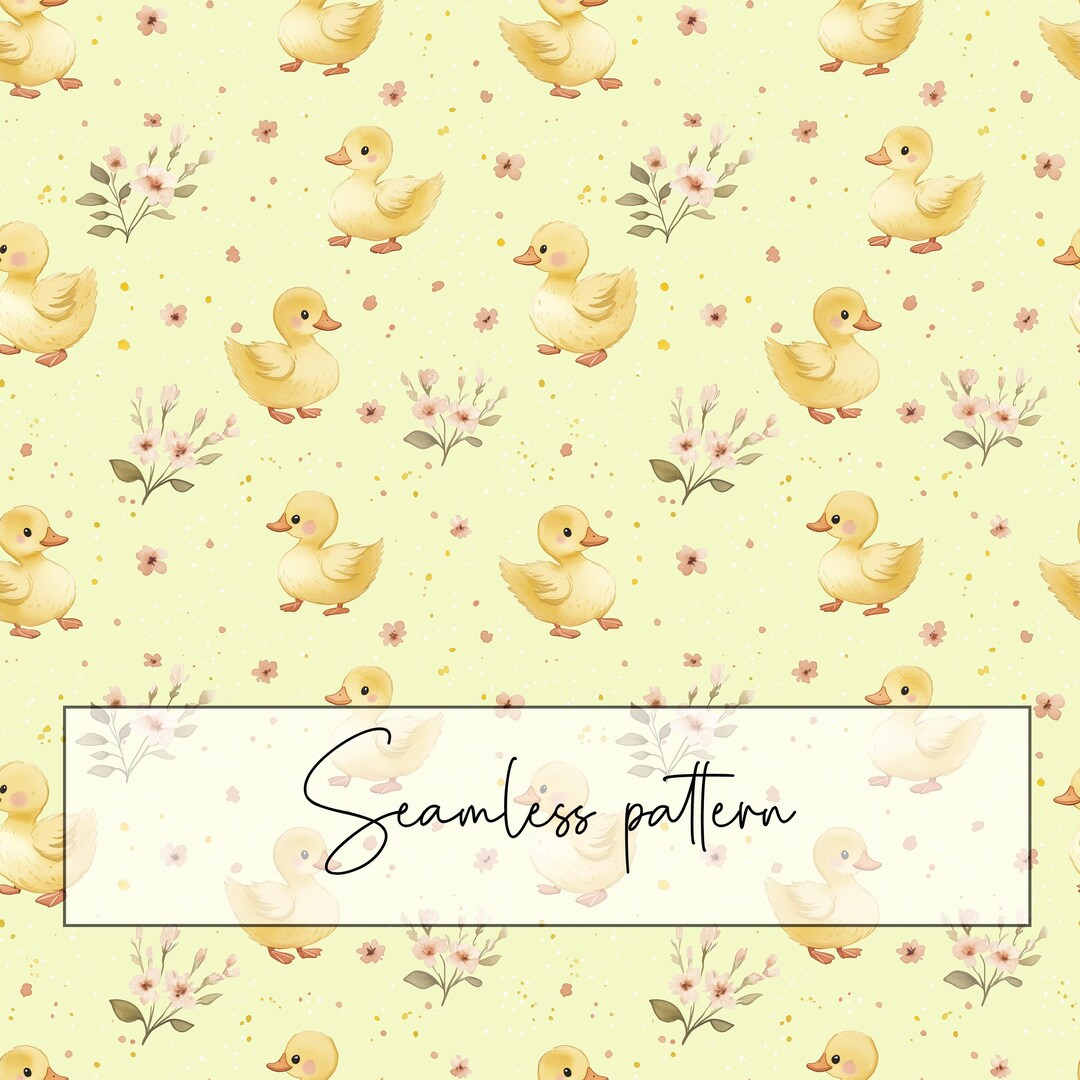 Pastel Yellow Duck Seamless Pattern, Watercolor Duck Ditsy Floral ...