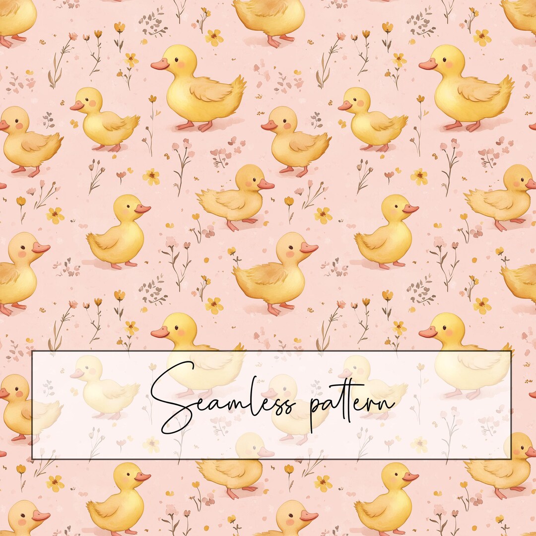 Watercolor Yellow Ducks Seamless Pattern, Duck Pink Background Repeat ...