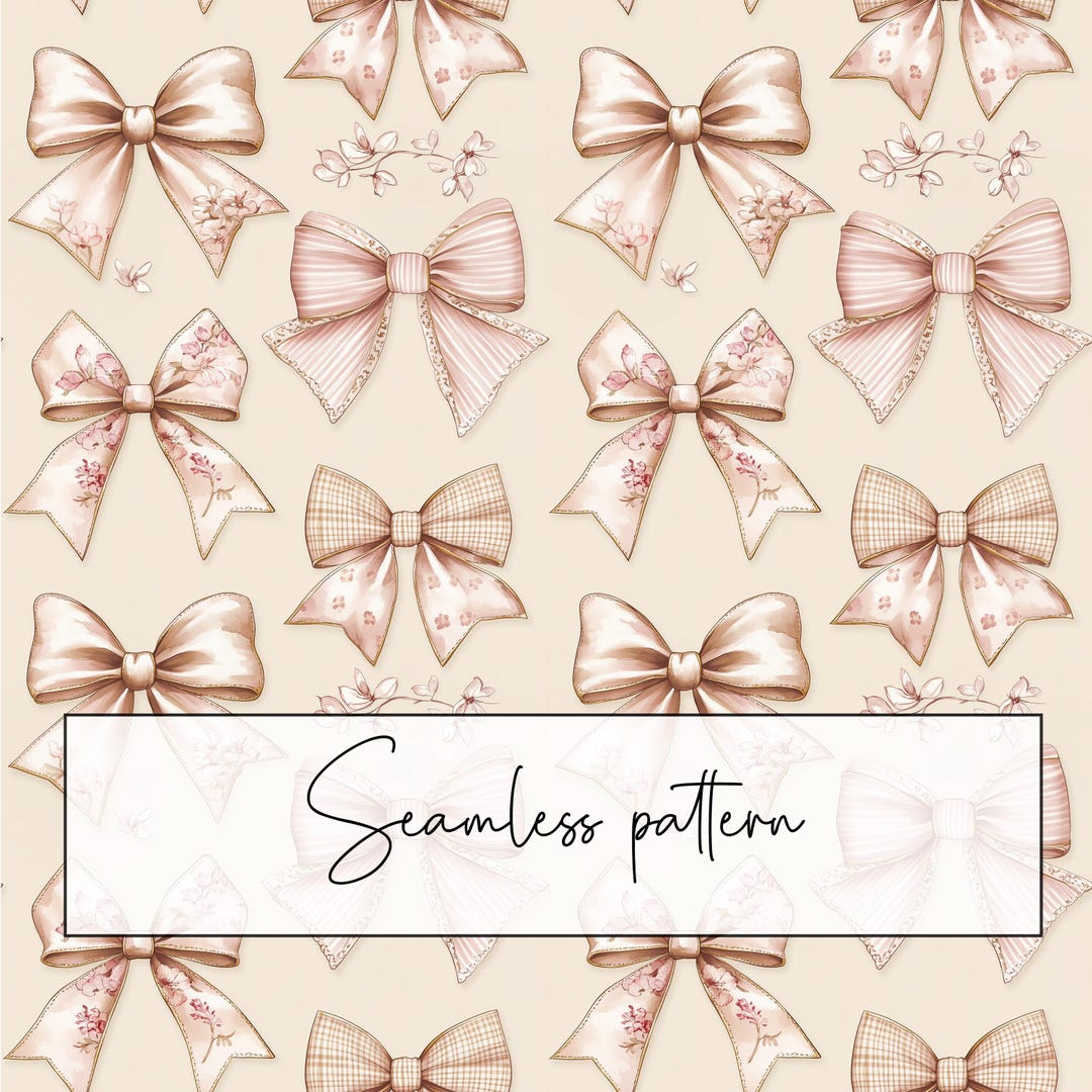 Coquette Beige Bows Seamless Pattern | Neutral Pastel Colors Digital ...