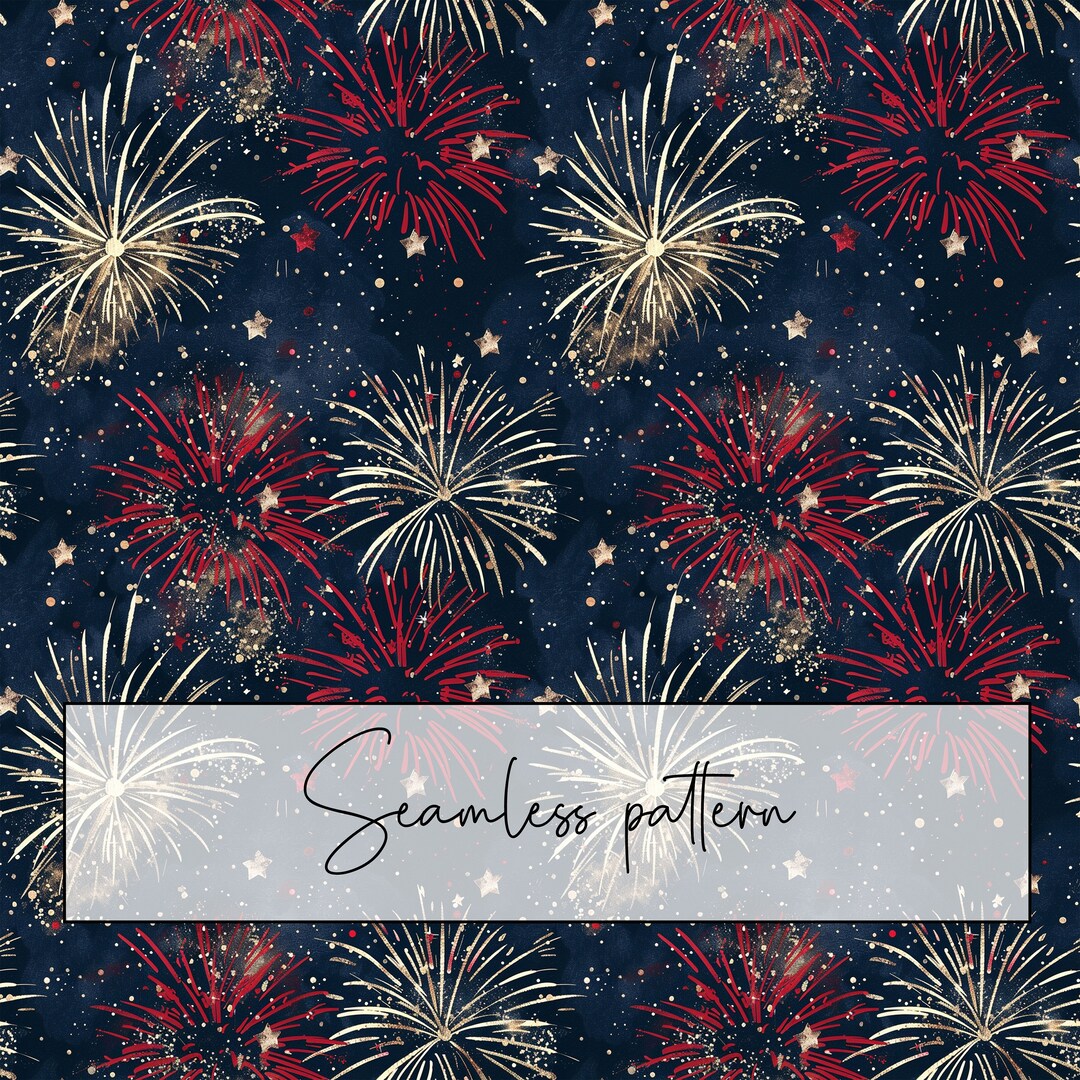 Fireworks Seamless Pattern, Red Blue Gold Colors, Repeat Pattern ...