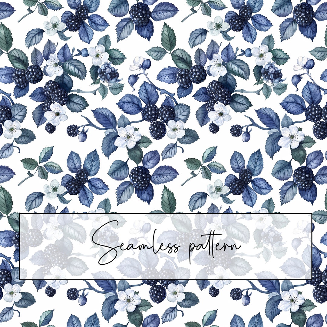 Blackberry Branch Seamless Pattern, Repeat Pattern, Fabric Pattern ...