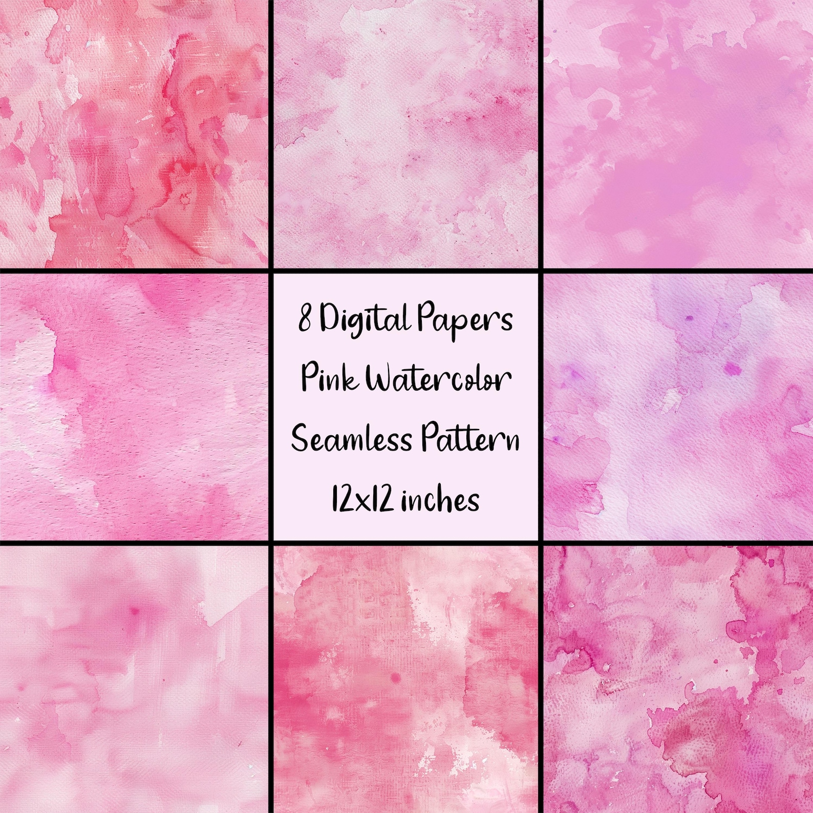 Pink Watercolor Digital Paper Bundle, Repeat Pattern, Seamless ...