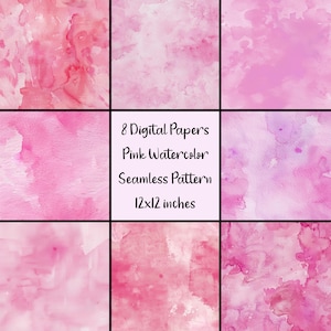 Pink Watercolor Digital Paper Bundle, Repeat Pattern, Seamless ...