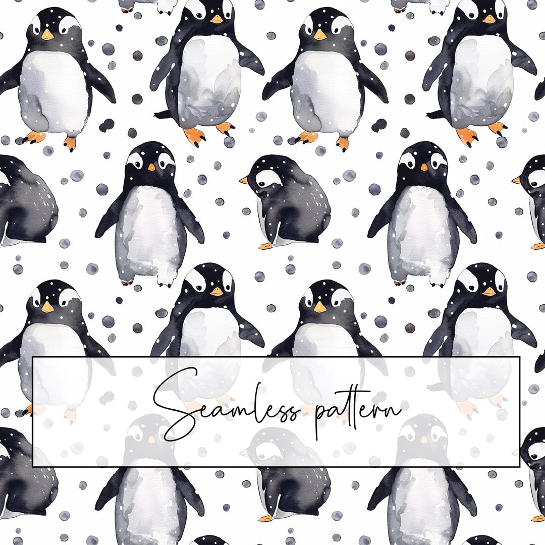 Watercolor Cute Penguin Pattern, Winter Animal Repeat Pattern, Digital ...