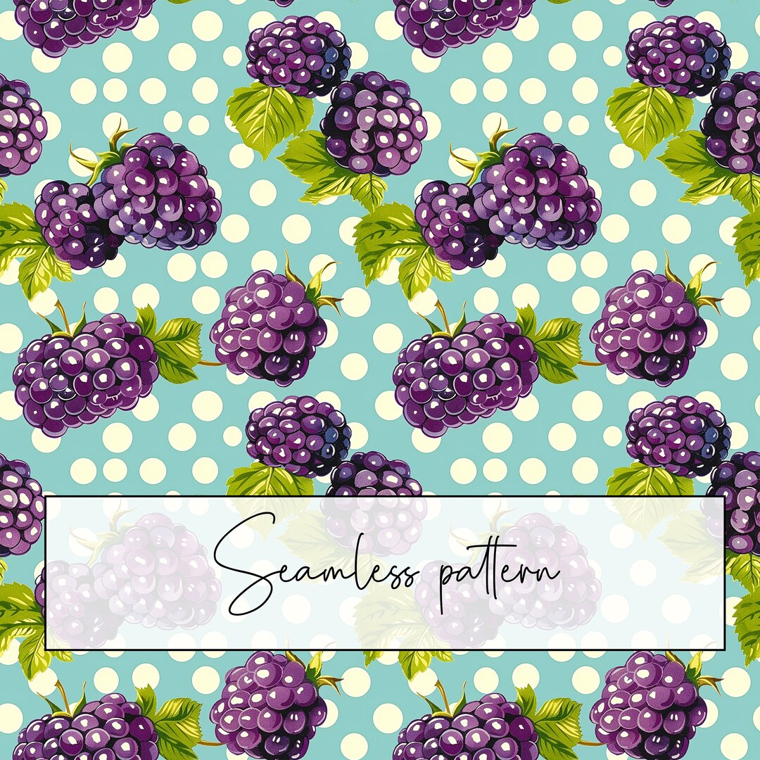 Vintage Style Blackberry Polka Dot Seamless Pattern, 50s Retro Kitchen ...
