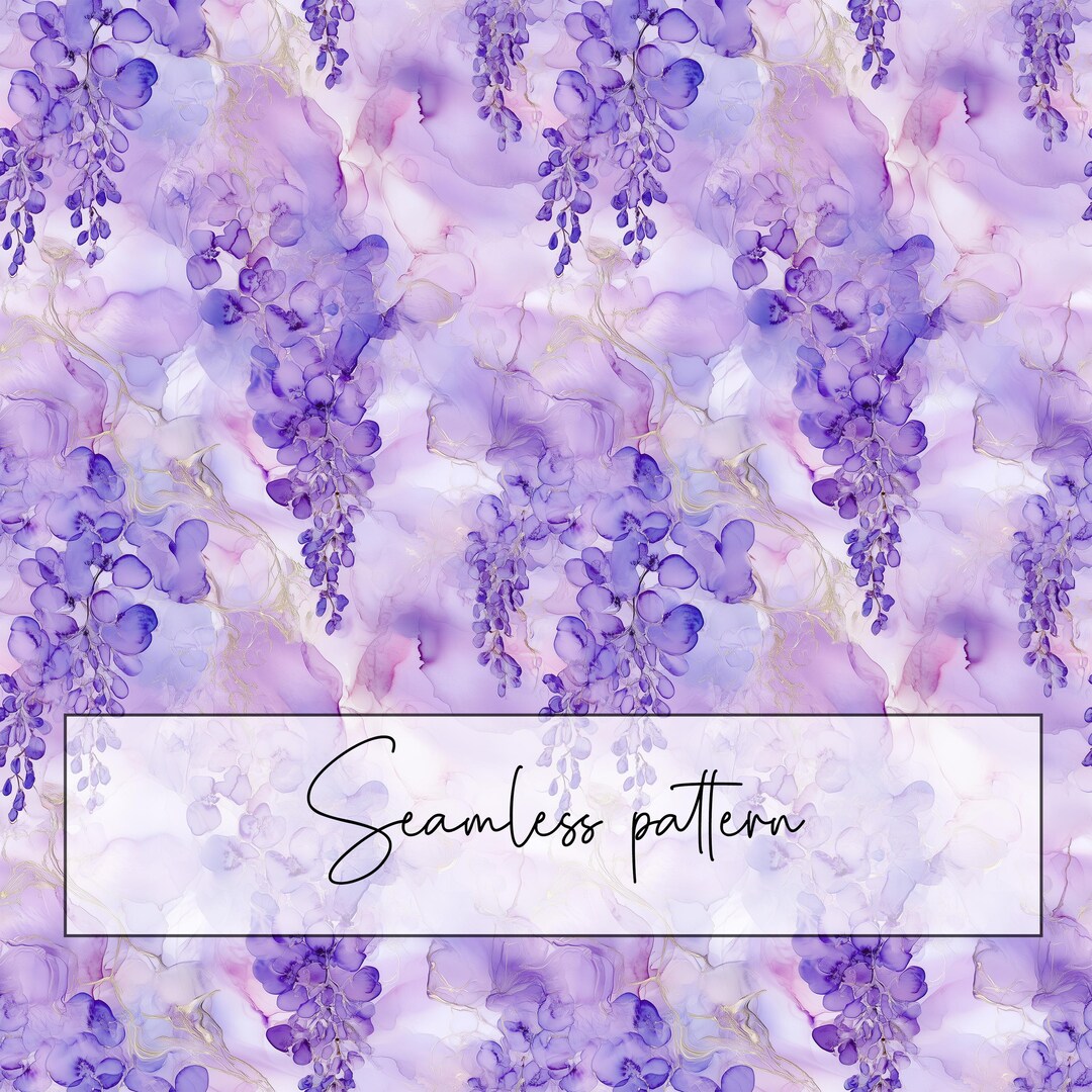 Alcohol Ink Wisteria Seamless Pattern, Purple Flower Repeat Pattern ...