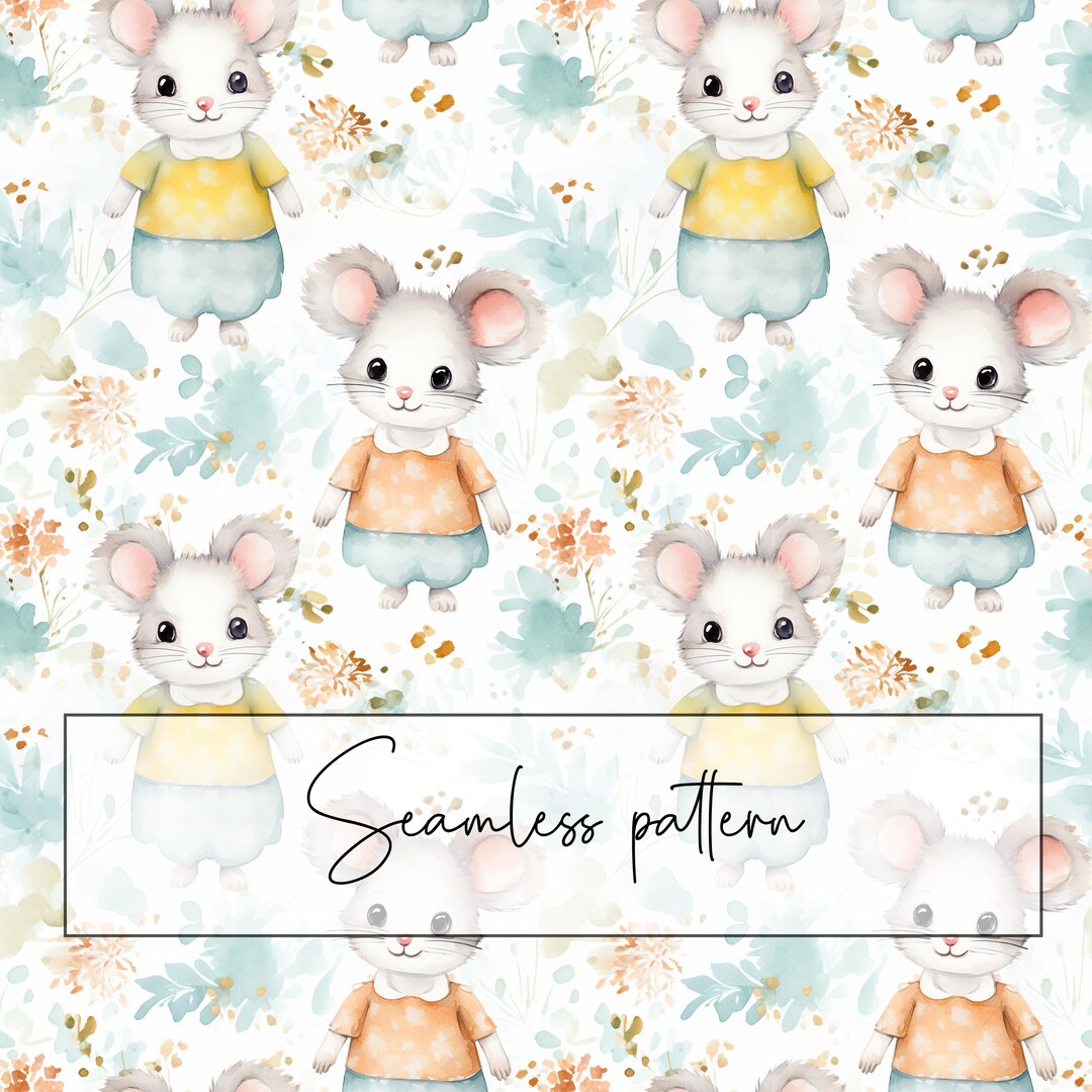 Cartoon Mouse Seamless Pattern, Watercolor Cute Dressed Mice Repeat ...