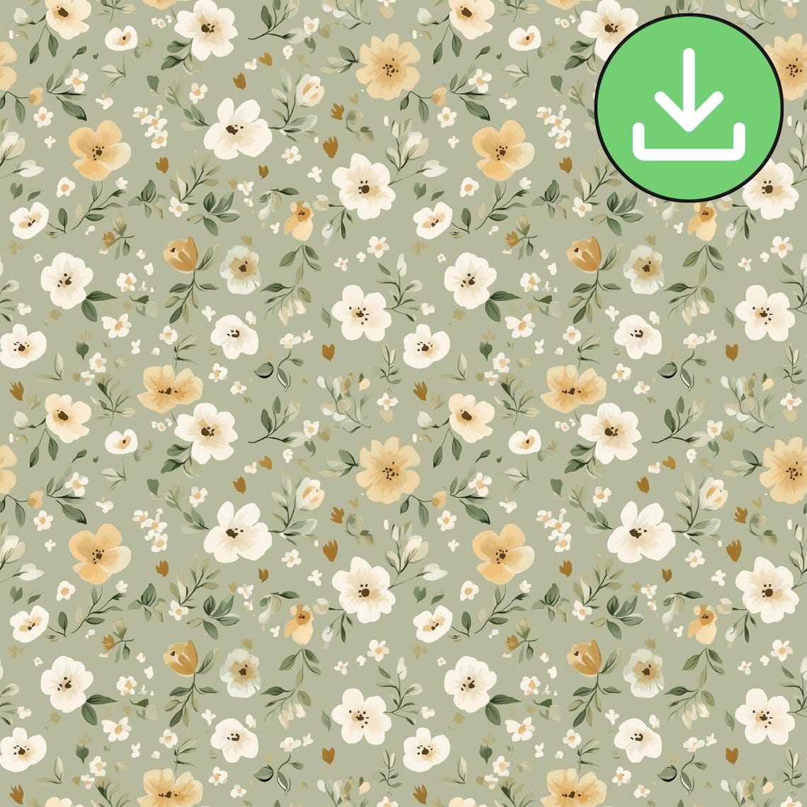 Seamless Sage Green Floral Pattern With Neutral Beige off White Flowers ...