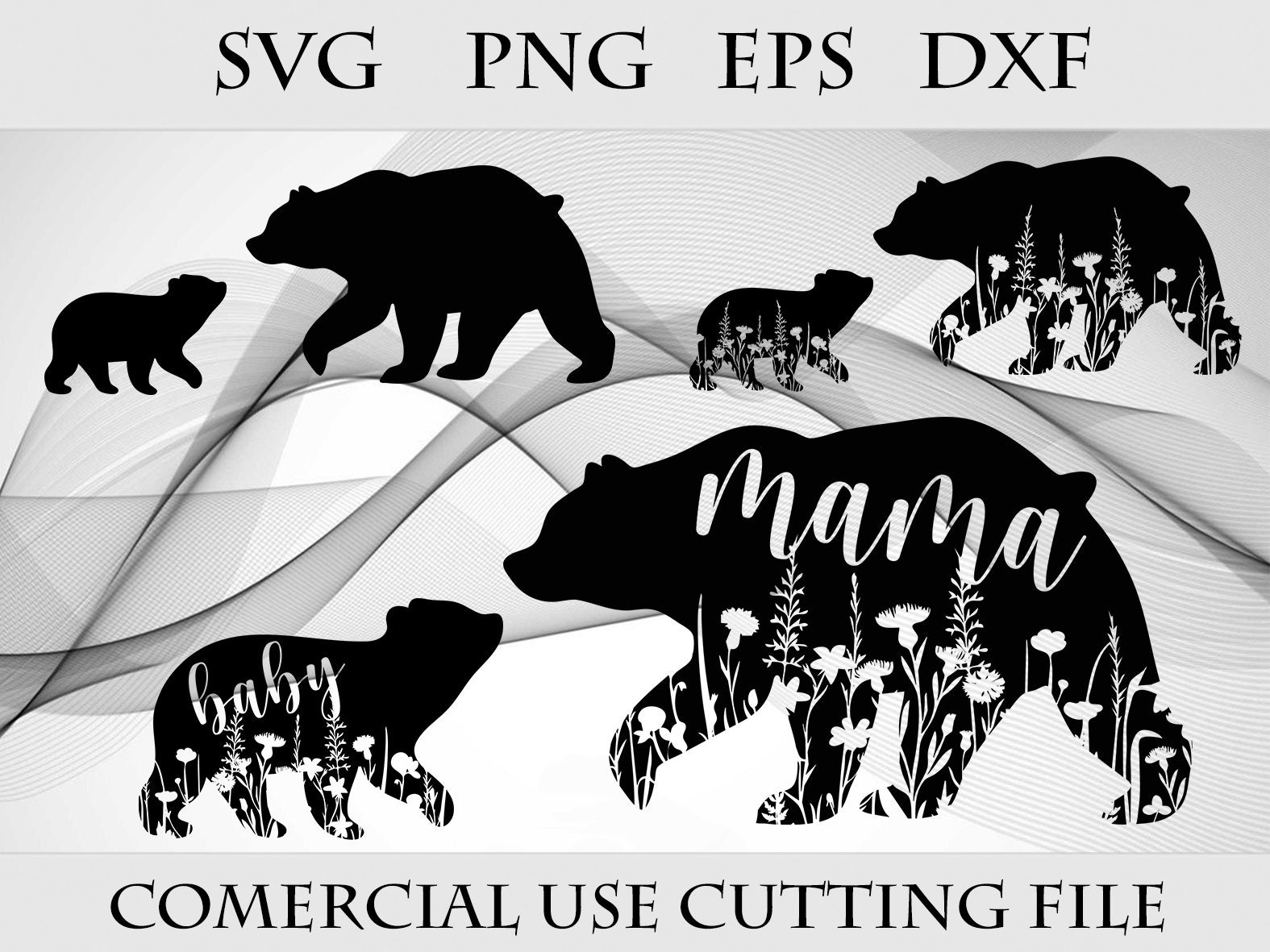 Floral Mama Bear and Baby Bear SVG Png Eps Dxf Clipart Silhouette ...
