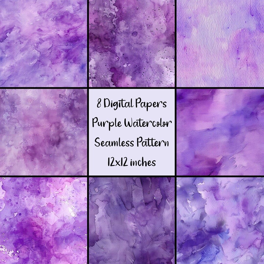 Purple Watercolor Digital Paper Bundle, Repeat Pattern, Seamless ...
