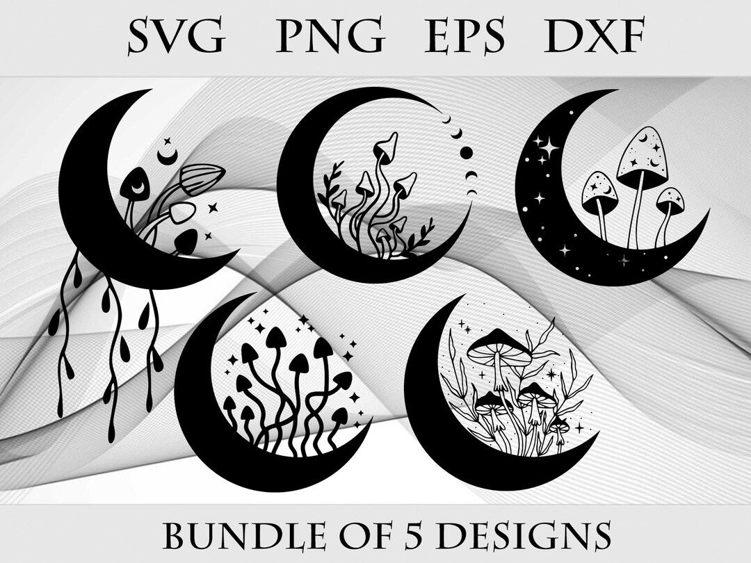 Magic Mushroom Moon Svg Png Eps Dxf Autumn Fall Mystical Moon Bundle ...