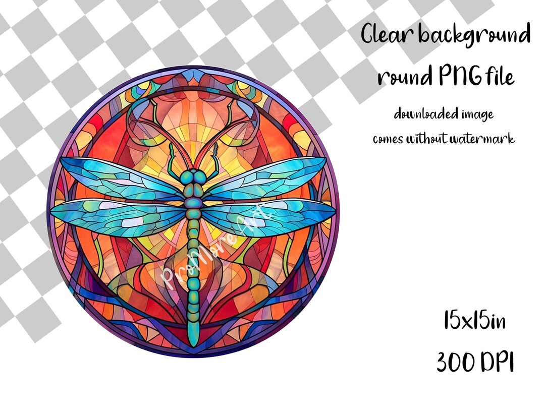 Round Dragonfly PNG Clipart, Stained Glass Dragonfly Circle, Printable ...