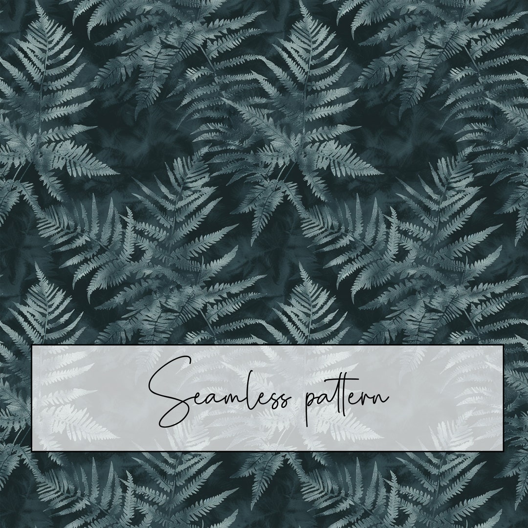 Fern Dark Seamless Pattern, Botanical Night Fern Repeat Pattern, Fabric ...