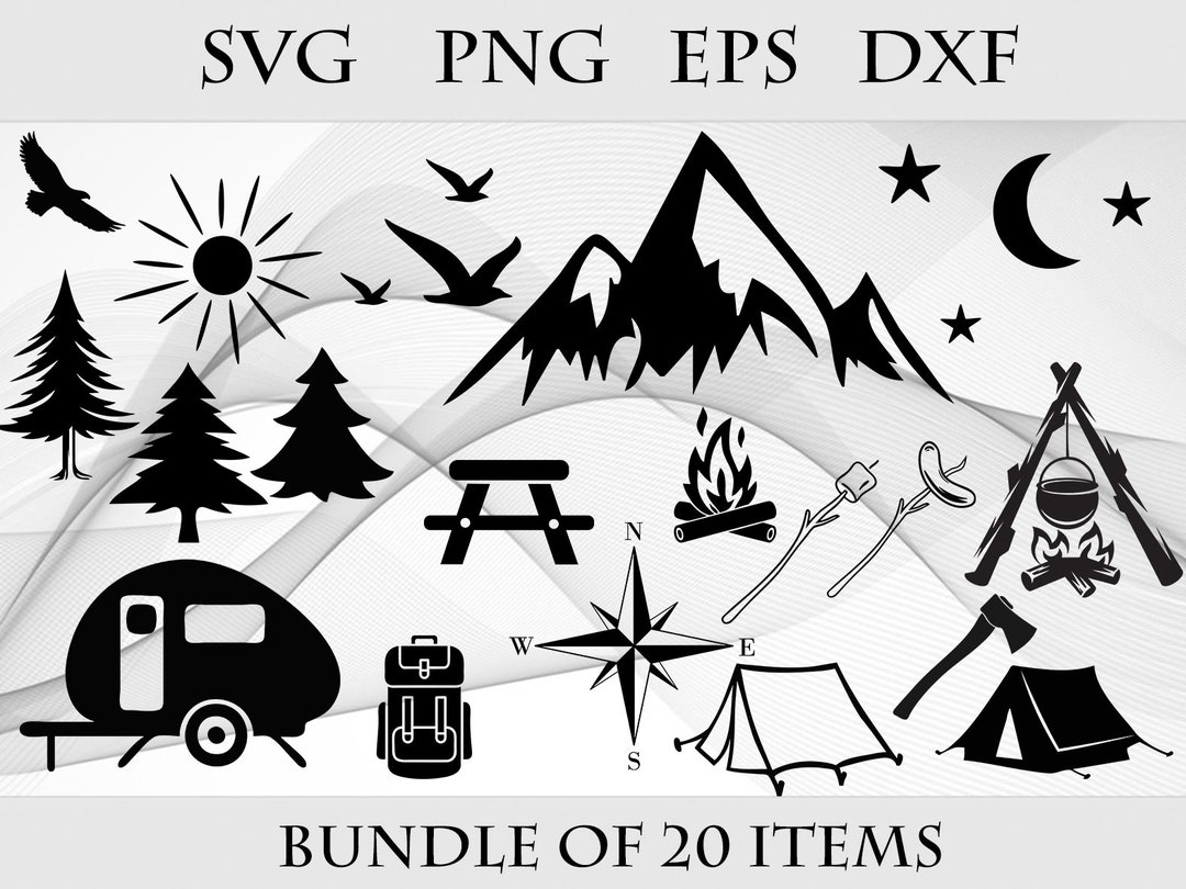 Camping Bundle Svg Png Eps Dxf Camper Adventure Nature Picnic Hiking ...