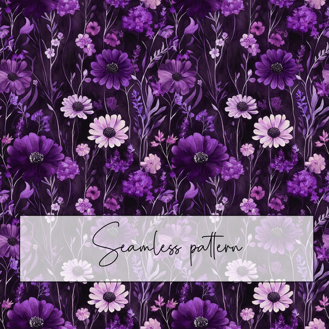 Dark Purple Wildflowers Seamless Pattern, Rich Purple Floral Repeat ...