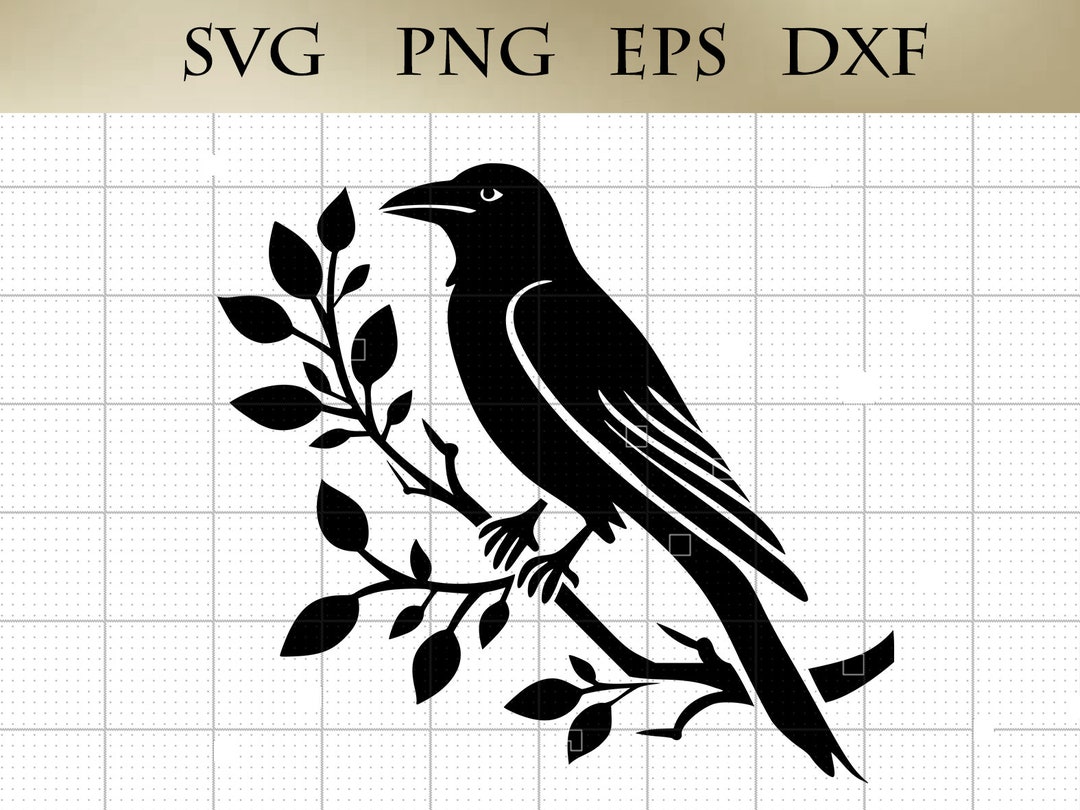 Crow on Branch SVG Png Eps Dxf Crown on Tree Vector Silhouette Clipart ...