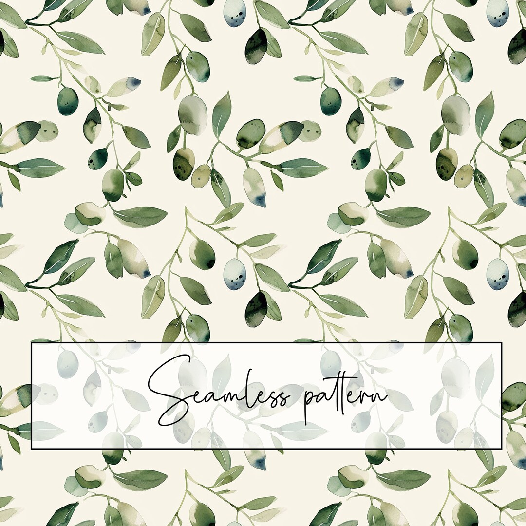Watercolor Olive Branch Seamless Pattern, Neutral Colors Beige and ...