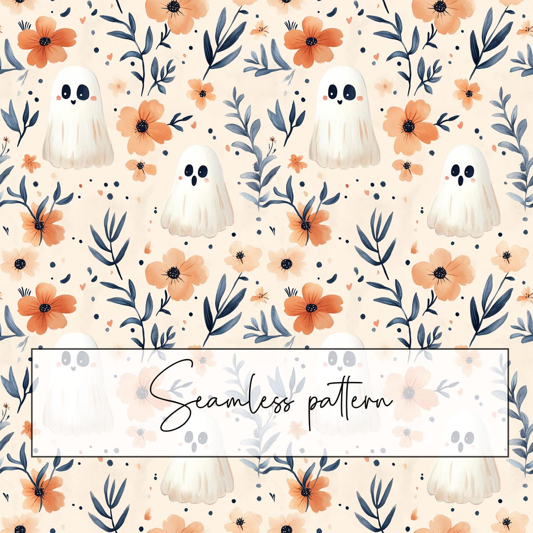 Halloween Ghost Floral Pattern Seamless Pattern, Cute Boho Ghost Repeat ...