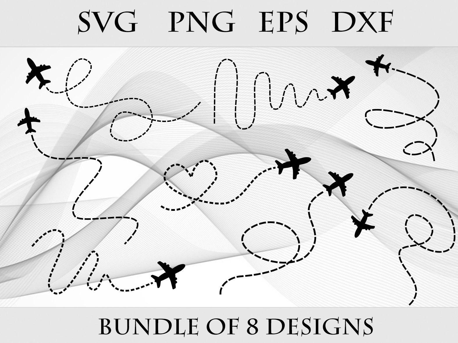 Plane Route Svg Png Eps Dxf Bundle Airplane Heart Travel - Etsy