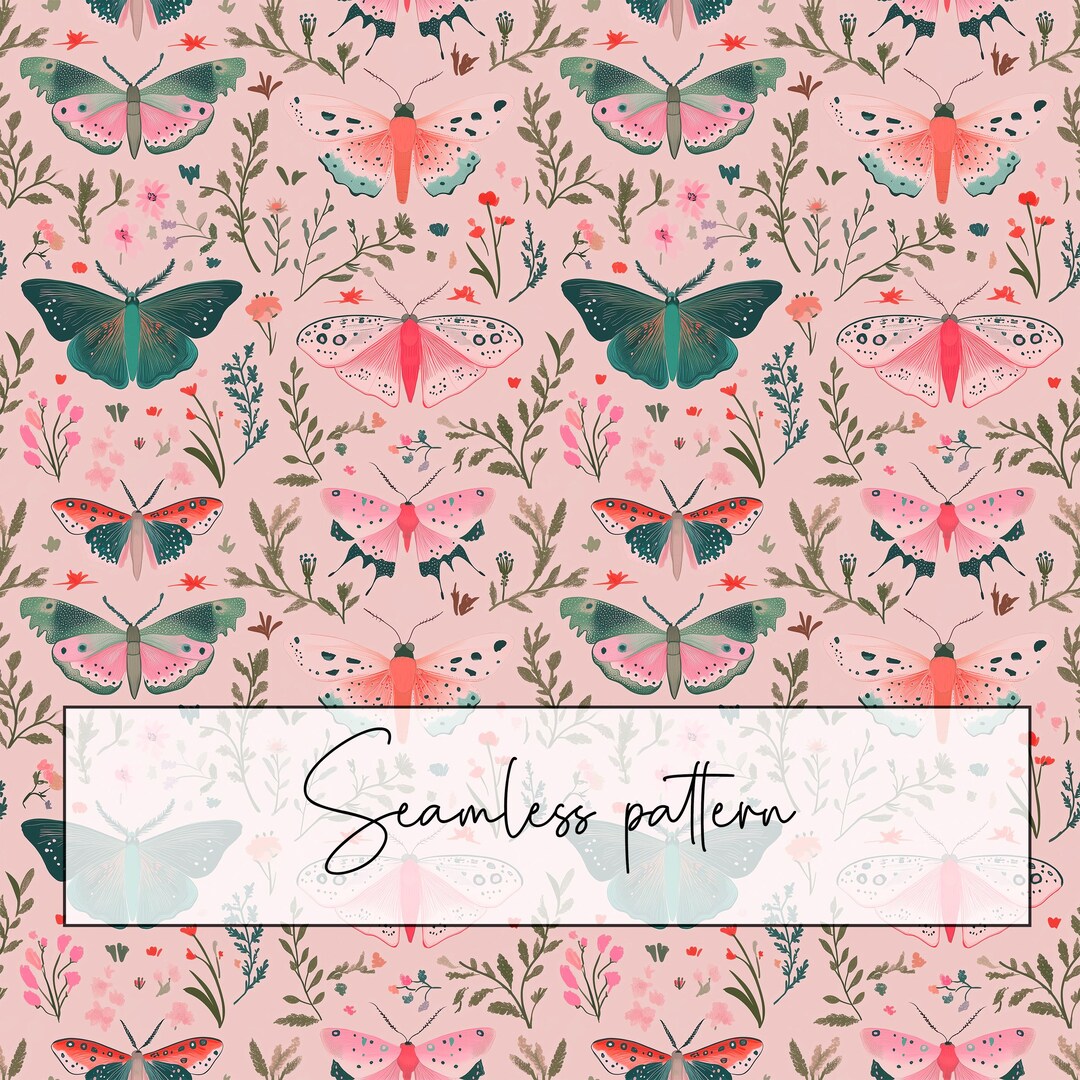 Pink Background Moth Seamless Pattern, Colorful Moths Repeat Pattern ...