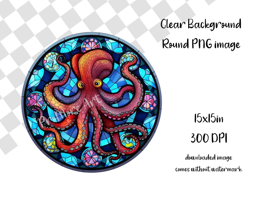 Round Octopus PNG Clipart, Stained Glass Octopus Circle, Clear ...