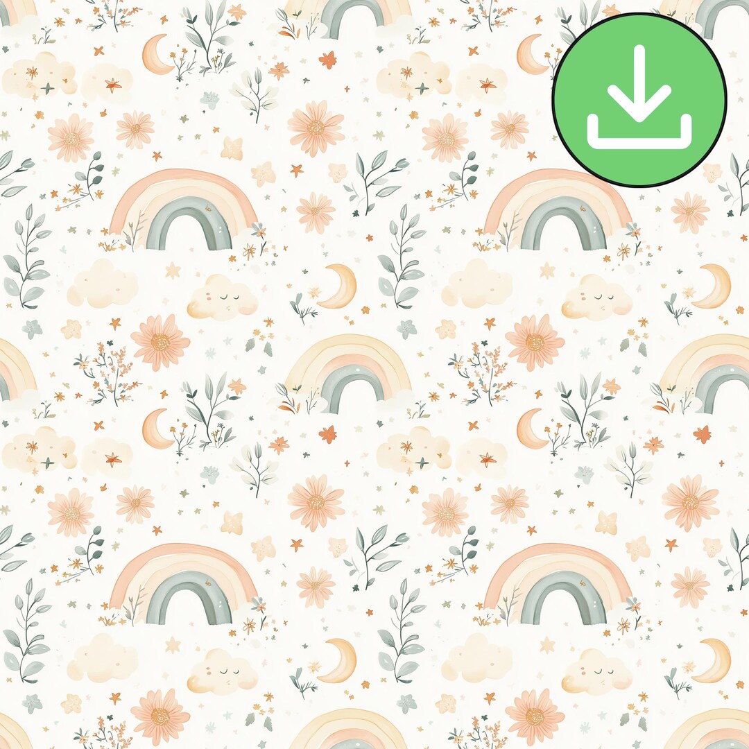 Pastel Watercolor Rainbow Seamless Pattern, Light Cute Rainbow Clouds ...