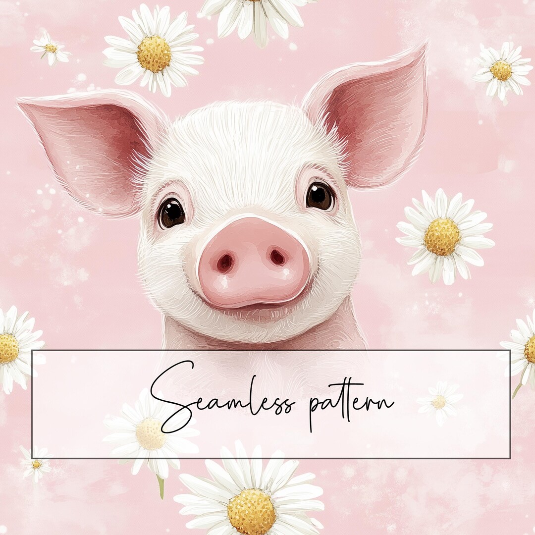 Pink Piglet With White Daisy Flowers Seamless Pattern, Cute Floral Pig ...