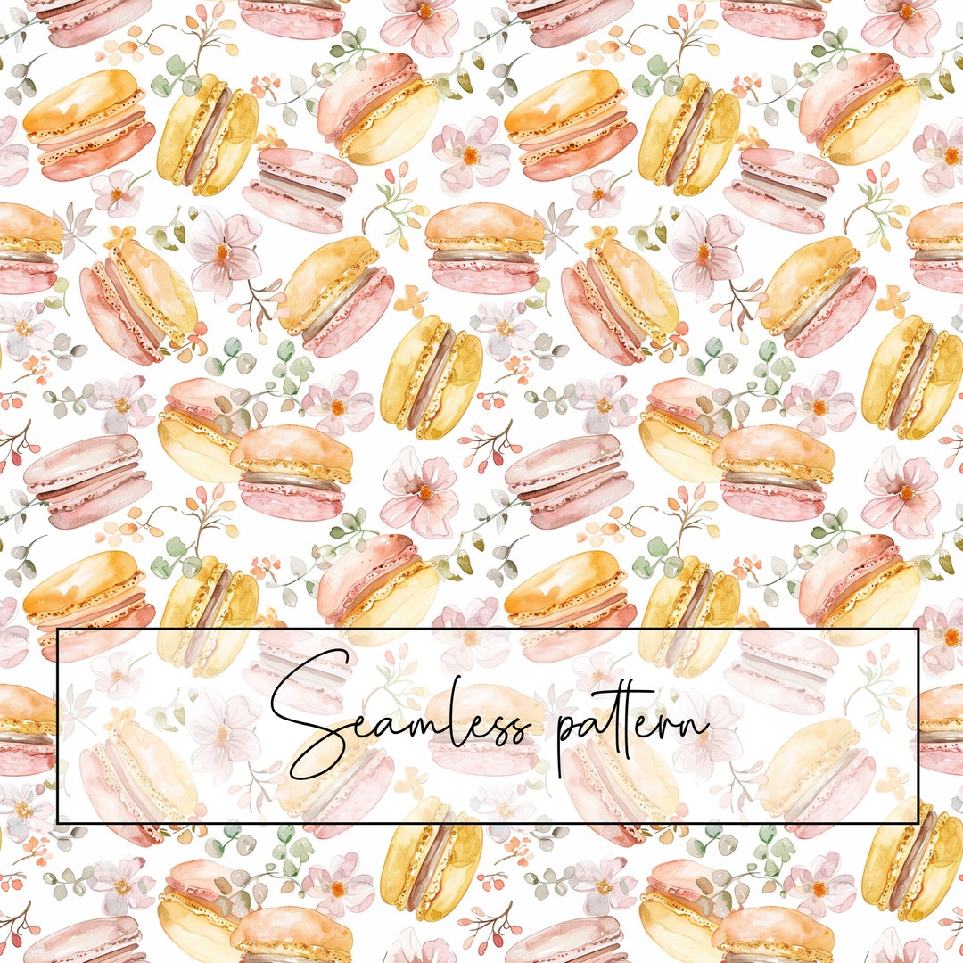 Watercolor French Macarons Seamless Pattern, Floral Macarons Repeat ...