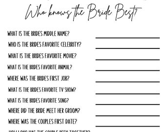 Bridal Shower Game- Who Knows the Bride the Best? - Etsy