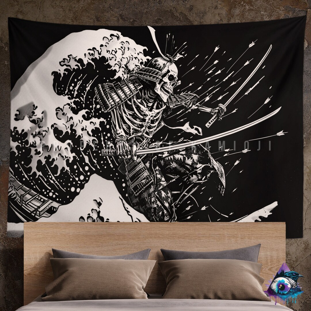 Japanese Samurai Tapestry, Wall Hanging Art, Hokusai Waves, Bedroom ...