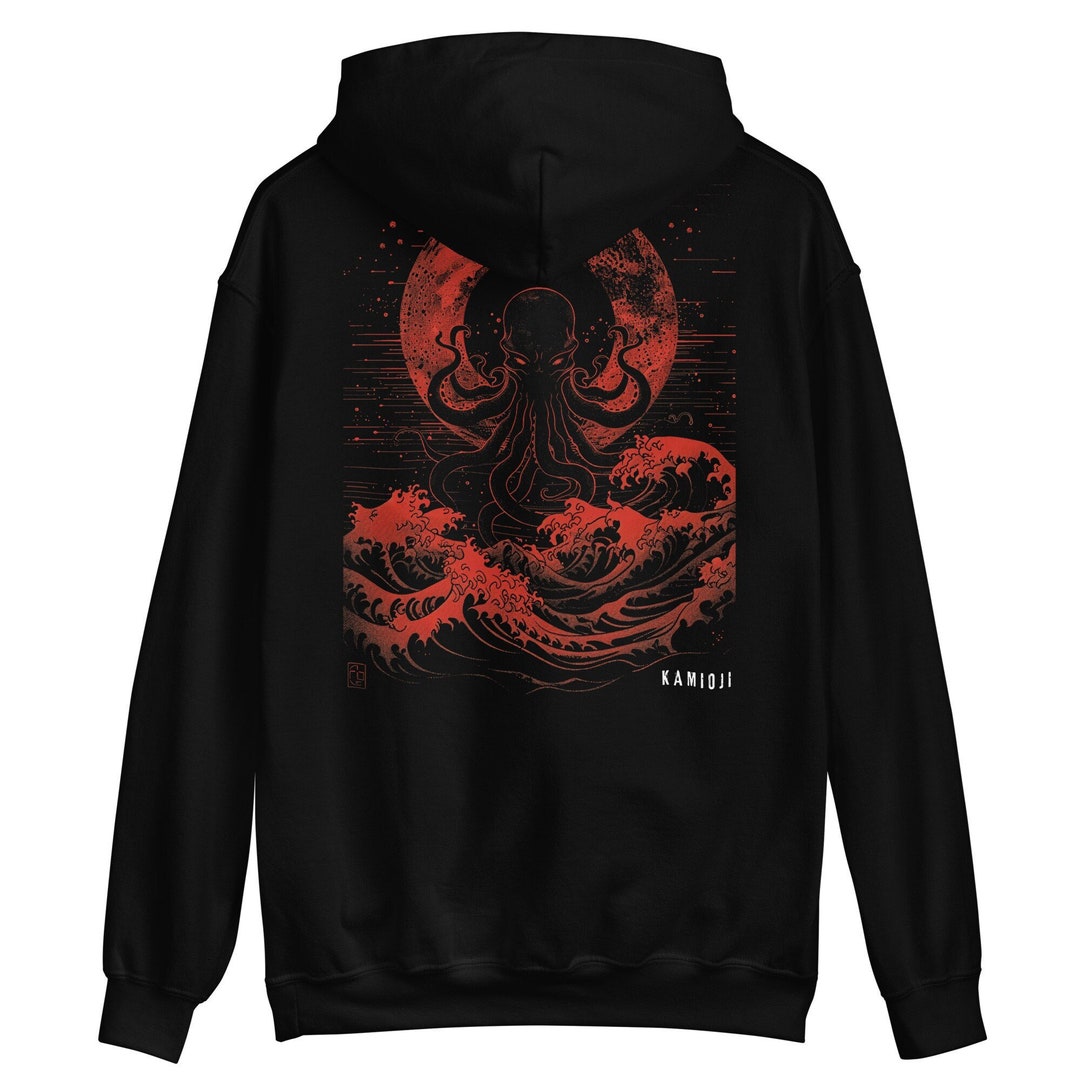 Cthulhu Backprint Pullover Hoodie, Horror Octopus Sweatshirt, Gothic ...