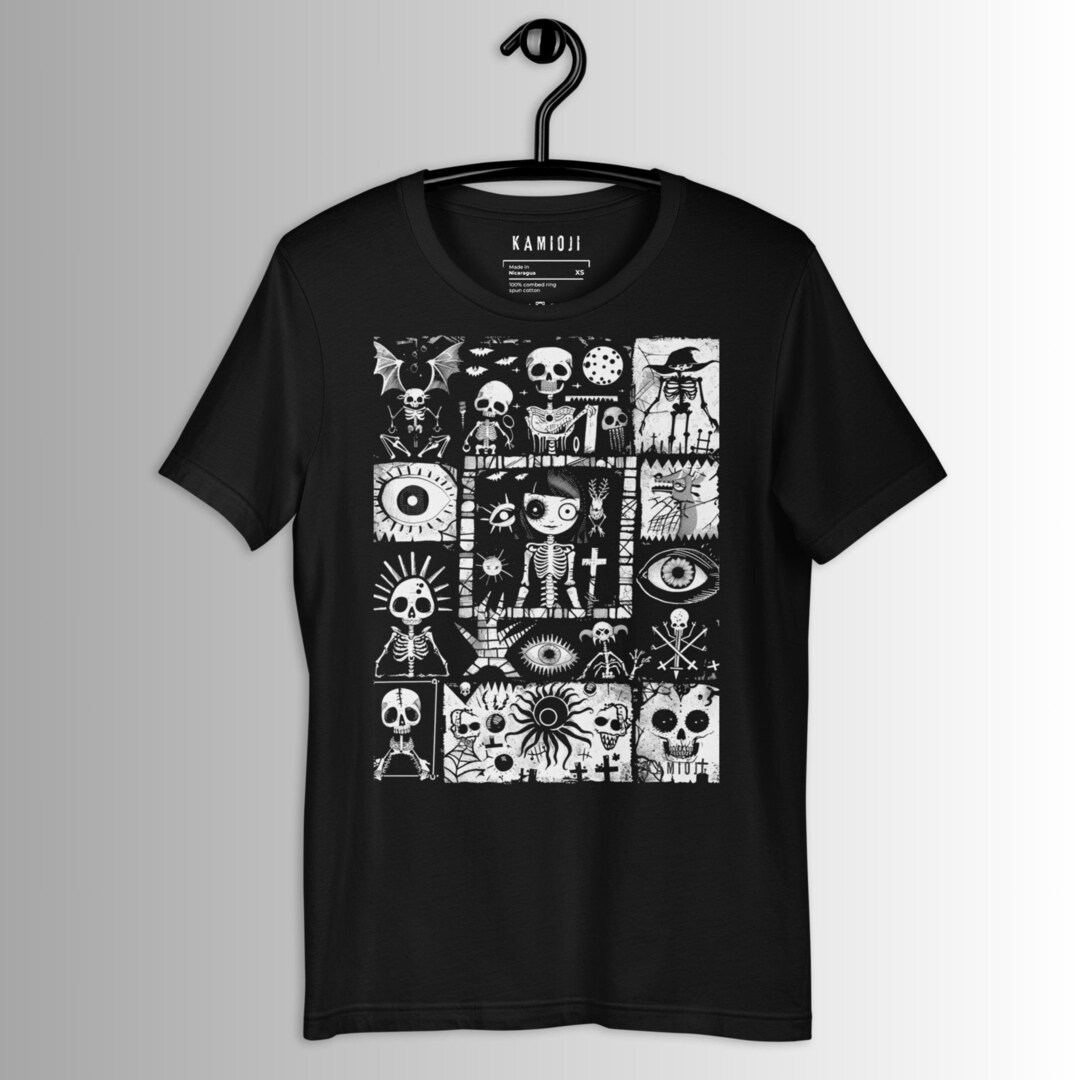 Skeleton Tshirt, Creepy Cute Horror Shirt, Gothic Patchwork Style Shirt ...