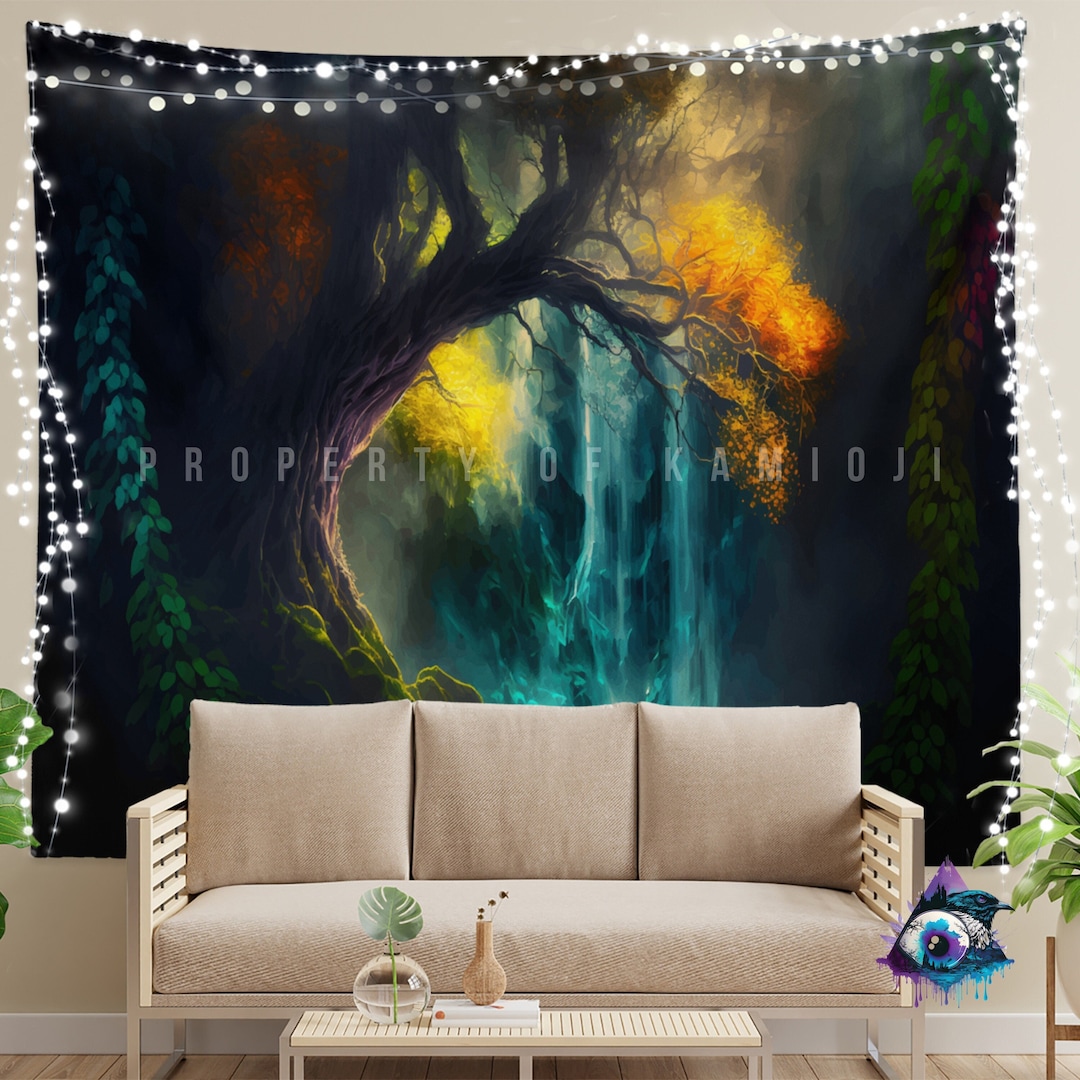 Enchanted Forest Tapestry, Backdrop Wall Art, Witchy Wall Hanging ...