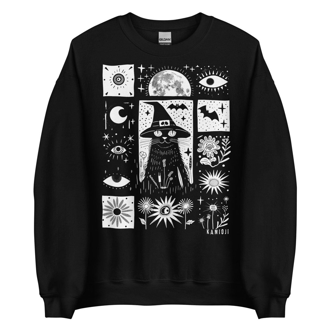 Celestial Witchy Cat Sweatshirt Witch Pullover Sweater Dark Cottagecore ...