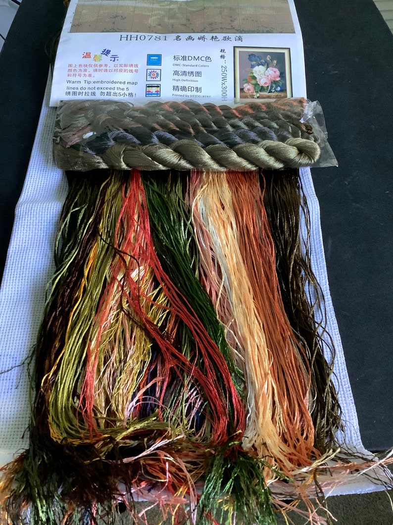 Cross Stitch Kit Floral Pattern of Bright Silk Threads 68x80cm/3-strand ...