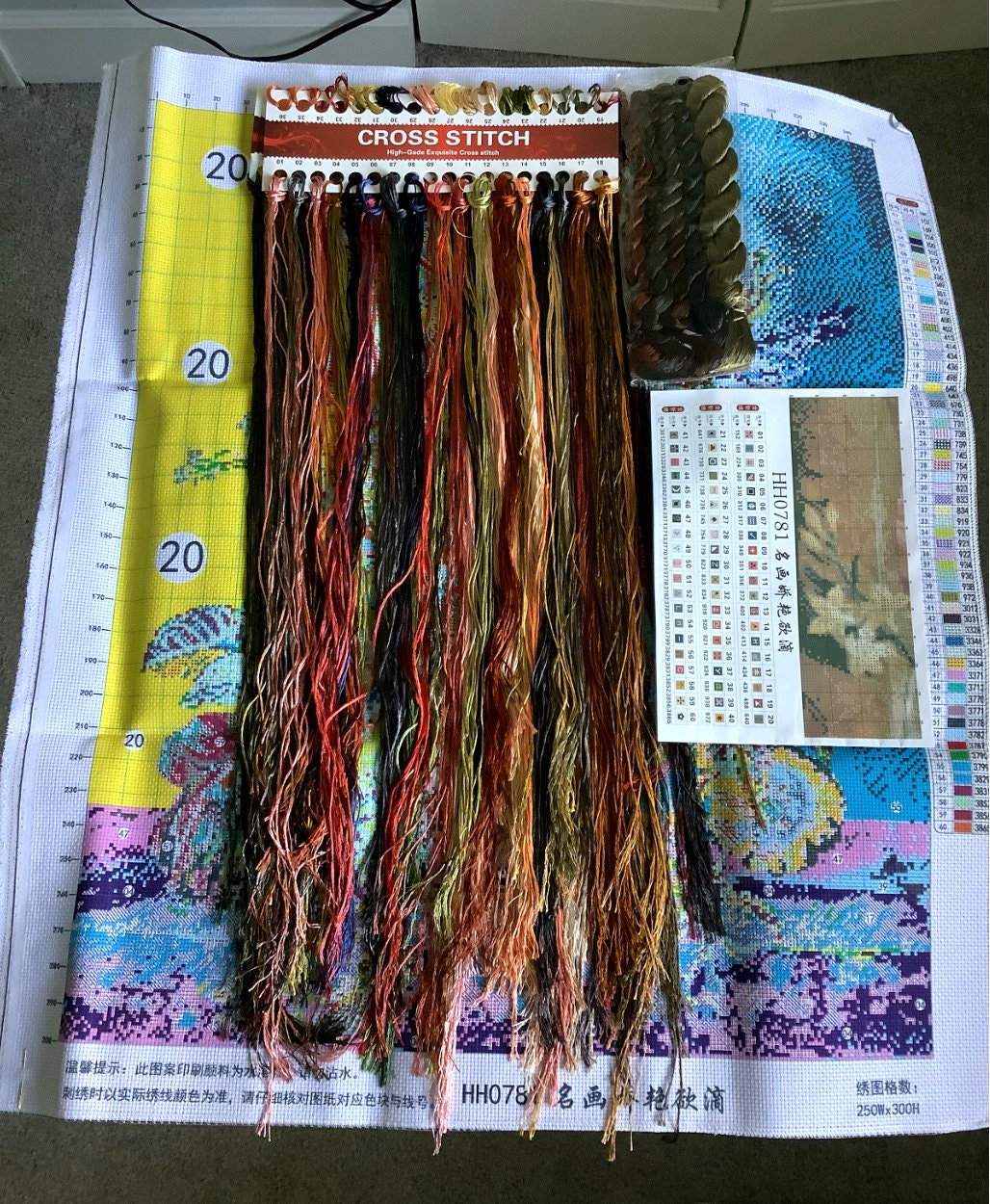 Cross Stitch Kit Floral Pattern of Bright Silk Threads 68x80cm/3-strand ...