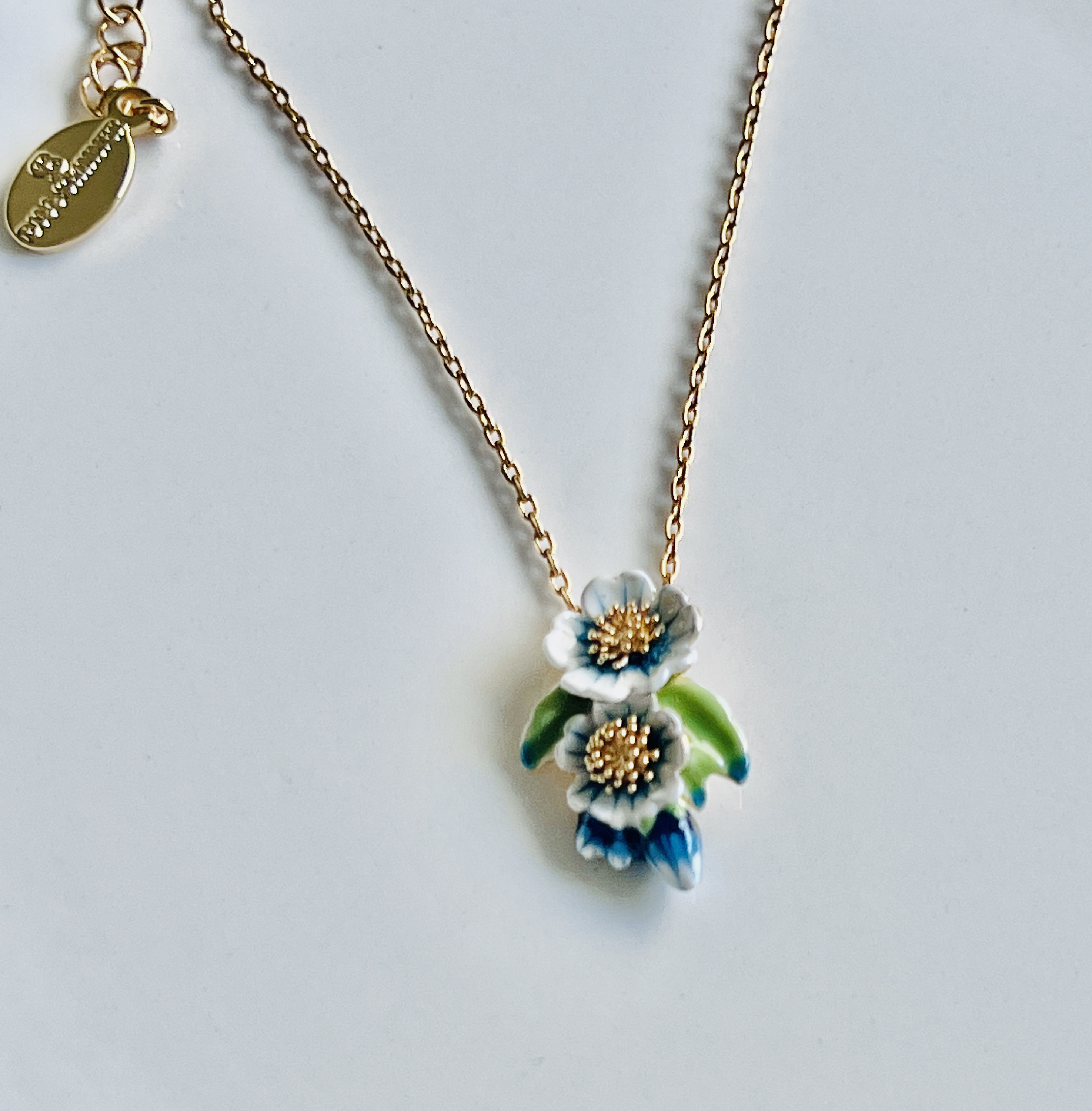 Painted Enamel Blue Flowers Gold Plated Necklace Pendant. - Etsy