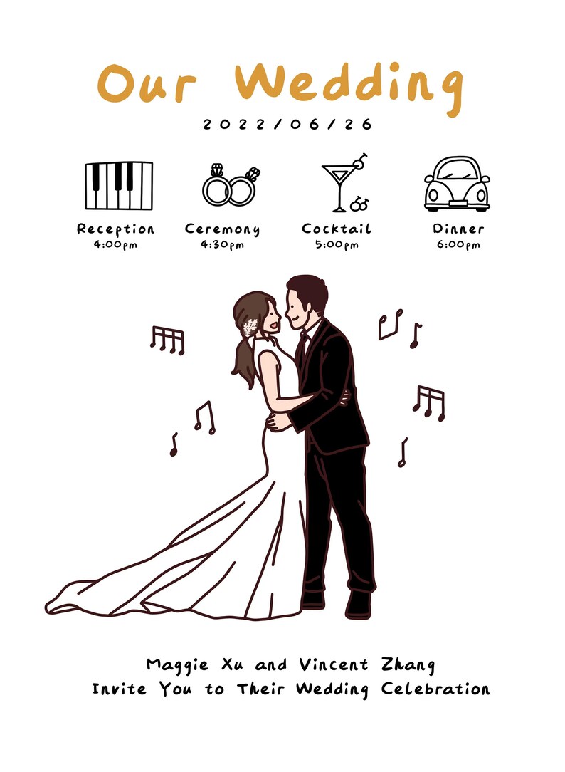 Wedding Invitation ( 4 Sides) , Personalized Illustration - Etsy