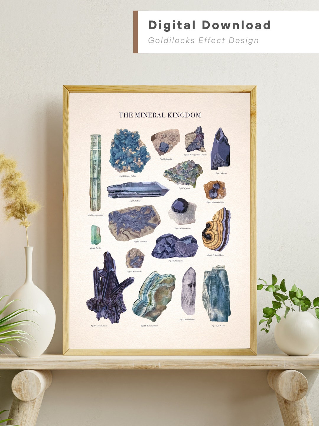 Vintage Mineral Kingdom Illustration, Antique Crystals Art, Vintage ...