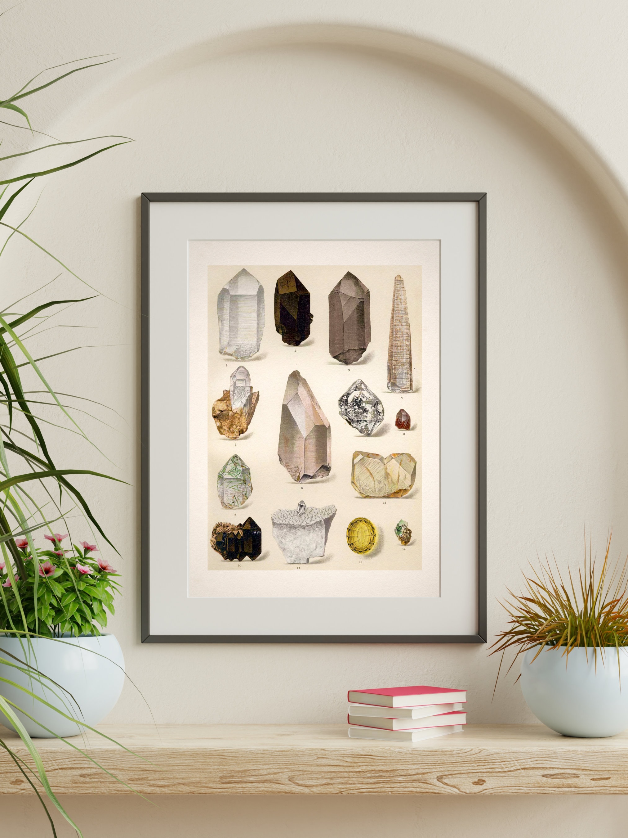 Vintage Neutral Crystals Poster, Antique Crystals Illustration ...
