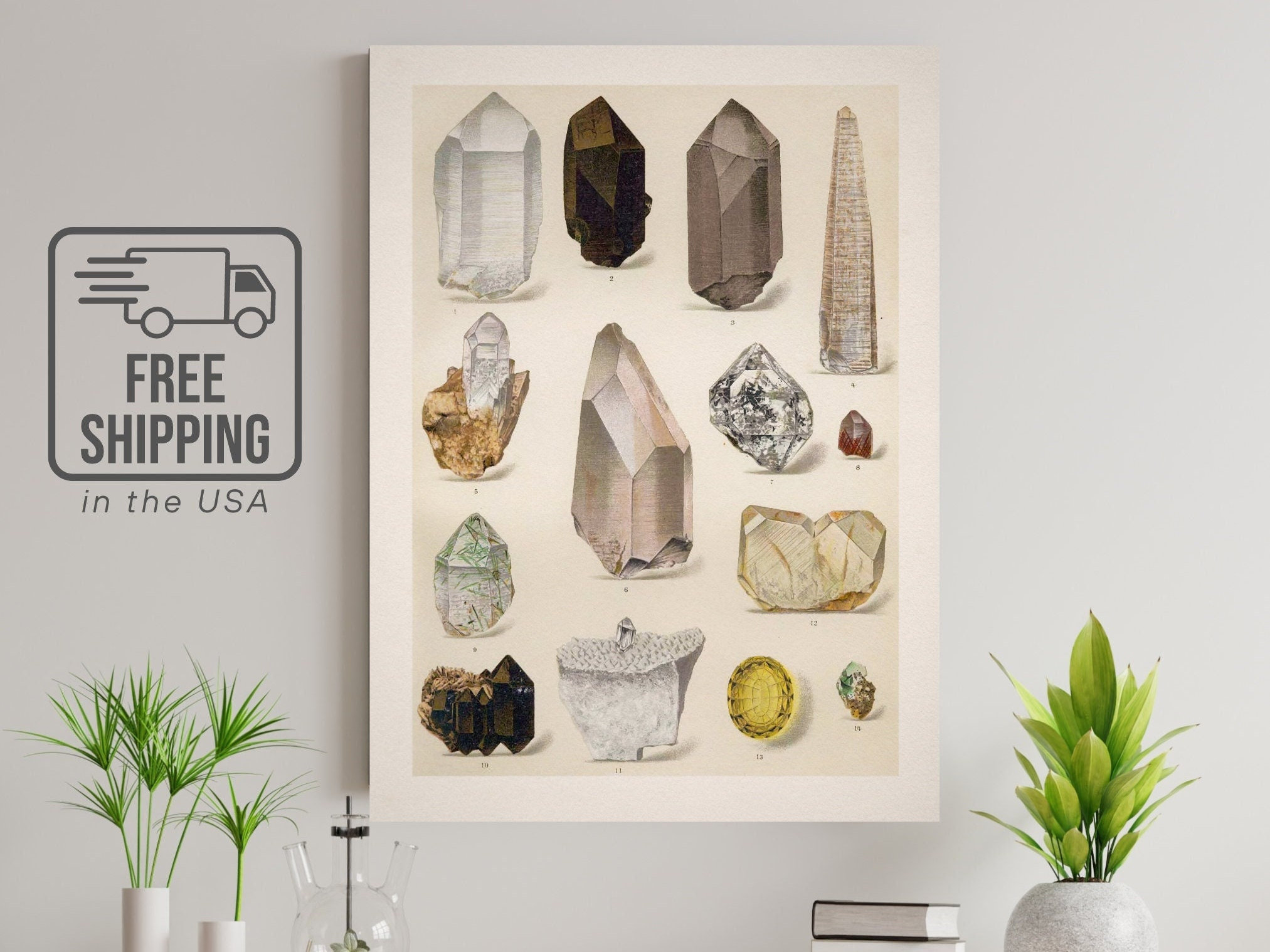 Vintage Neutral Crystals Poster, Antique Crystals Illustration ...