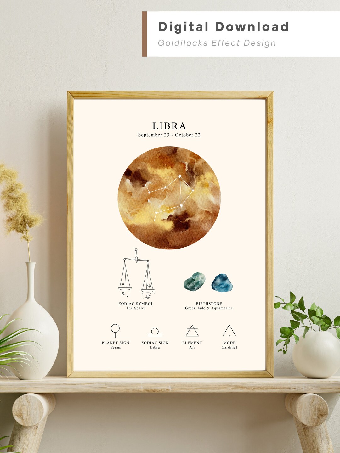Libra Print, Zodiac, Star Sign, Libra Birthday Gift, Libra Wall Art ...